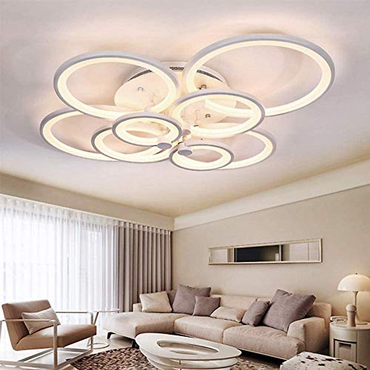 LED Dimmable Ceiling Light Modern Ring Circle Flush Mount Ceiling Lamp Acrylic Lampshade Chandelier Bedroom Kitchen Living Room Interior Decorative Lighting Fixture,8 rings/41.73×30.7×7.5in/120w