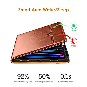 DTTO iPad Pro 12.9 6th / 5th / 4th / 3rd Generation Case 2022/2021/2020/2018, Premium Leather Folio Stand Cover with Built-in Apple Pencil Holder -Auto Wake/Sleep and Multi Viewing Angles,Brown