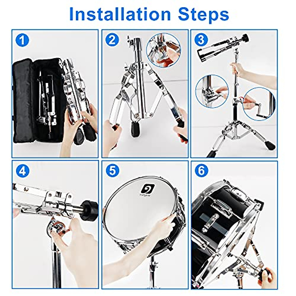 Vangoa Snare Drum Stand Lightweight Double Braced Adjustable Height Snare Stand with Carrying Bag Fit 10" to 15" Dia Drums