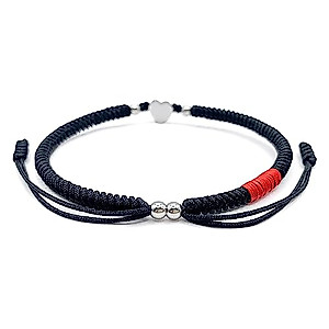 LAMIBEE Initial Letter Bracelet, Protection and Lucky String Bracelet, Black Red Bracelet with Inspirational Card, Heart Link Bracelet for Men, Women, Friendship (Letter C)