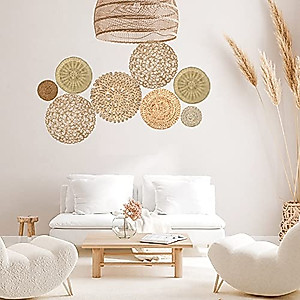 Boho Wall Basket Decor set of 8 (Size: 4.3"-15"), Handmade Boho Wall Baskets Decor, Woven Seagrass Wicker Rattan Flat African Baskets Wall Hanging Decor