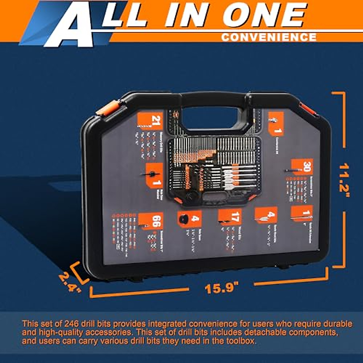 Carbide Drill Bit Set and Allen Wrench Hex Drill Bits Tool Kit Organizer for Cordless Drill Impact Drive Masonry Drill Bit Set (246PCS)