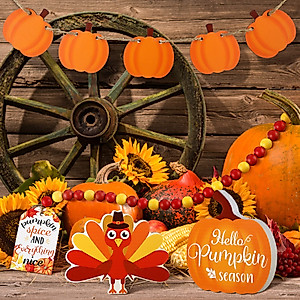 10-Piece Fall Tiered Tray Decor - Rustic Farmhouse Tray Decor with Pumpkin Wooden Signs, Turkey Table Centerpieces, Wood Bead Garland, Harvest Wood Blocks for Thanksgiving & Home Wall/Door (Pumpkin)