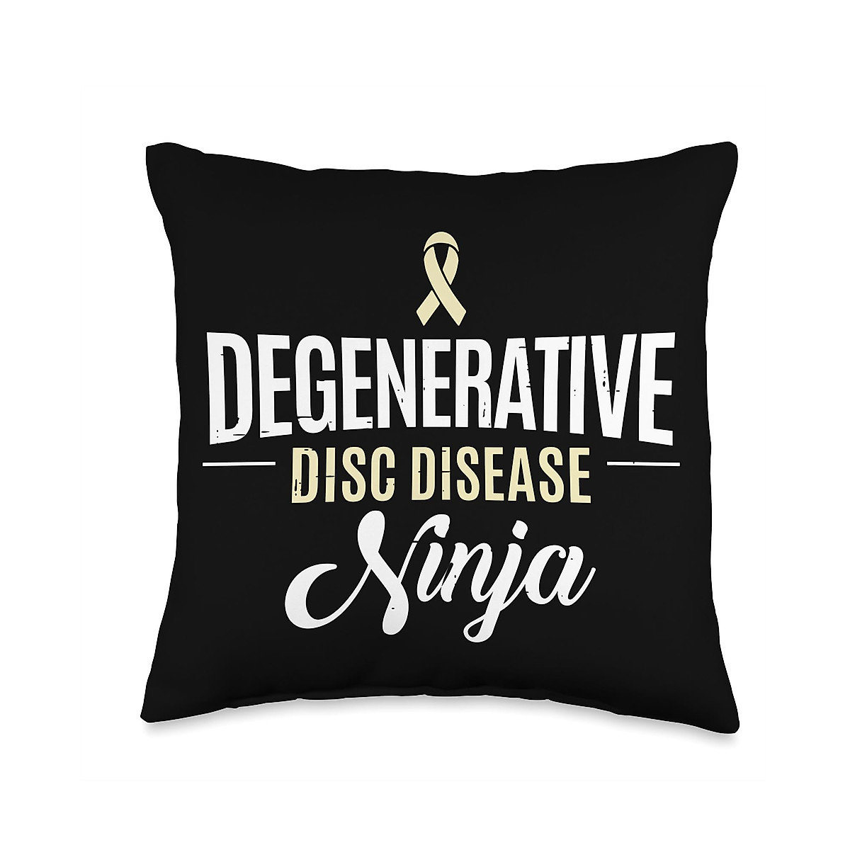 DDD Fighter Survivor Cream Ribbon Support Degenerative Disc Disease Ninja DDD Awareness Month Throw Pillow, 16x16, Multicolor