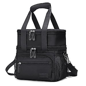 RONROX Double Deck Insulated Lunch Box, Leakproof Reusable Lunch Cooler Bags, Expandable Large Lunch bag, 900D Oxford for Men Women, Adults Work, Office, Picnic, 17L, Black