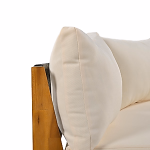 Quarte Outdoor Acacia Wood Round Sofa Set, Half-Moon Sectional Sets with Coffee Table,6-Person Seating Group for Garden, Deck (Beige/Half-Moon*A)