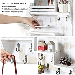 Asaultker Key and Mail Holder for Wall, Elegant Wall Mounted Mail Organizer with 8 Metal Key Hooks, Key and Mail Rack for Rustic Home Decor, Paulownia Wood