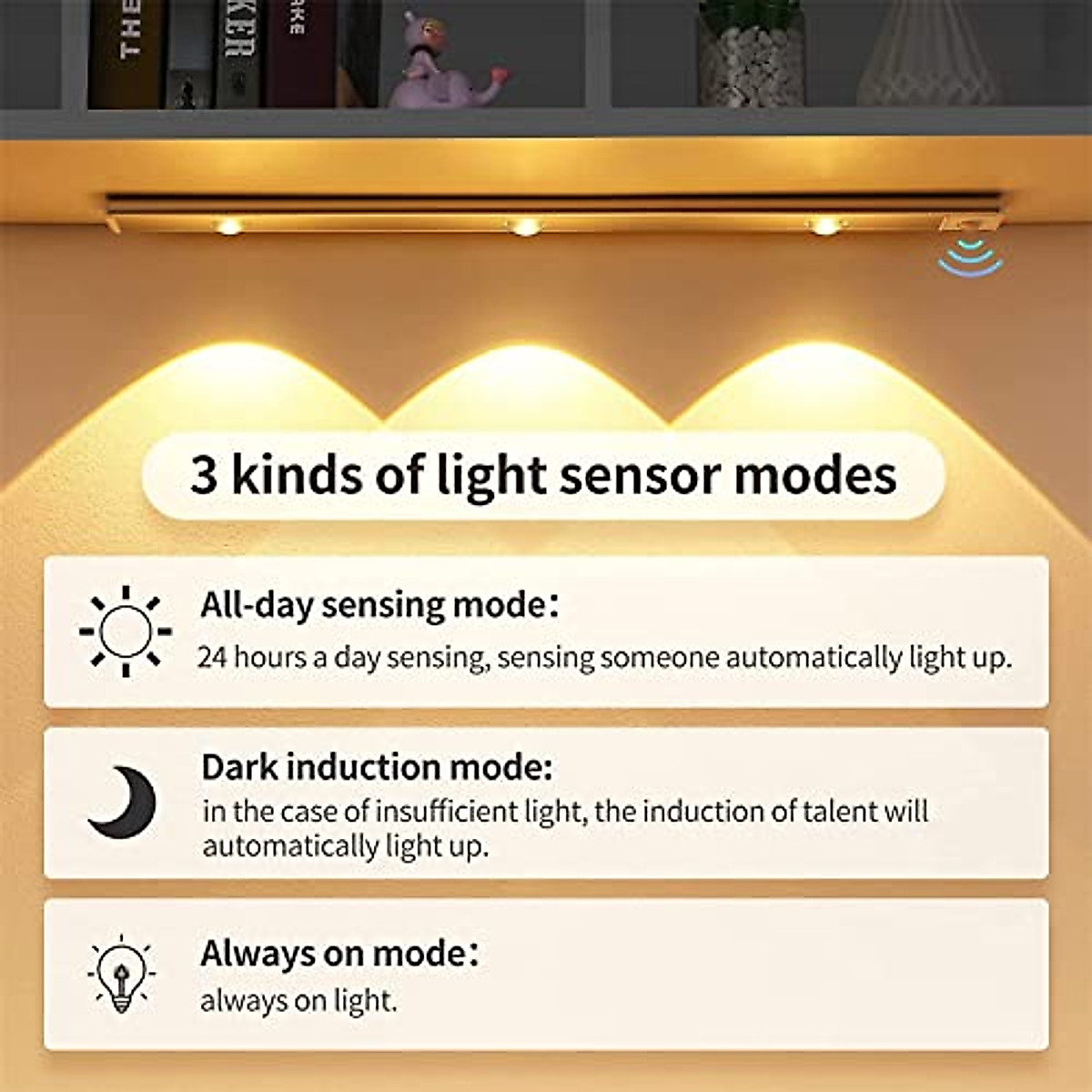 Motion Sensor Under Cabinet Lights - LED Under Counter Closet Lighting, Kitchen Night Lights, 3-Color Dimmable LED Light for Wardrobe, Closets (Silver)