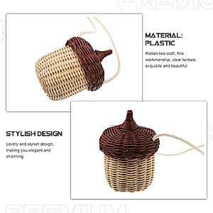 1Pc Rattan Woven Basket Bags Acorn Shaped Basket Wicker Straw Purse Rattan Bag Handwoven Crossbody Bag Mushroom Basket Wicker Basket for Girls Women