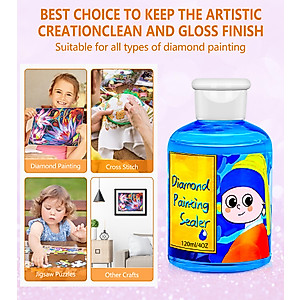 Diamond Painting Sealer 120 ML/4 OZ with Silicone Brush, 5D Diamond Art Sealer Permanent Hold Shine Effect for Protect Diamond Painting and Puzzle, Non-Toxic Glue Used by Adult and Children Safely