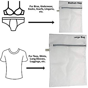 4 Pack - HUJI Micro Mesh Laundry Bags Lingerie Bra Underwear with Secure Zipper Great For Washing Face Masks (2 Medium & 2 Large)