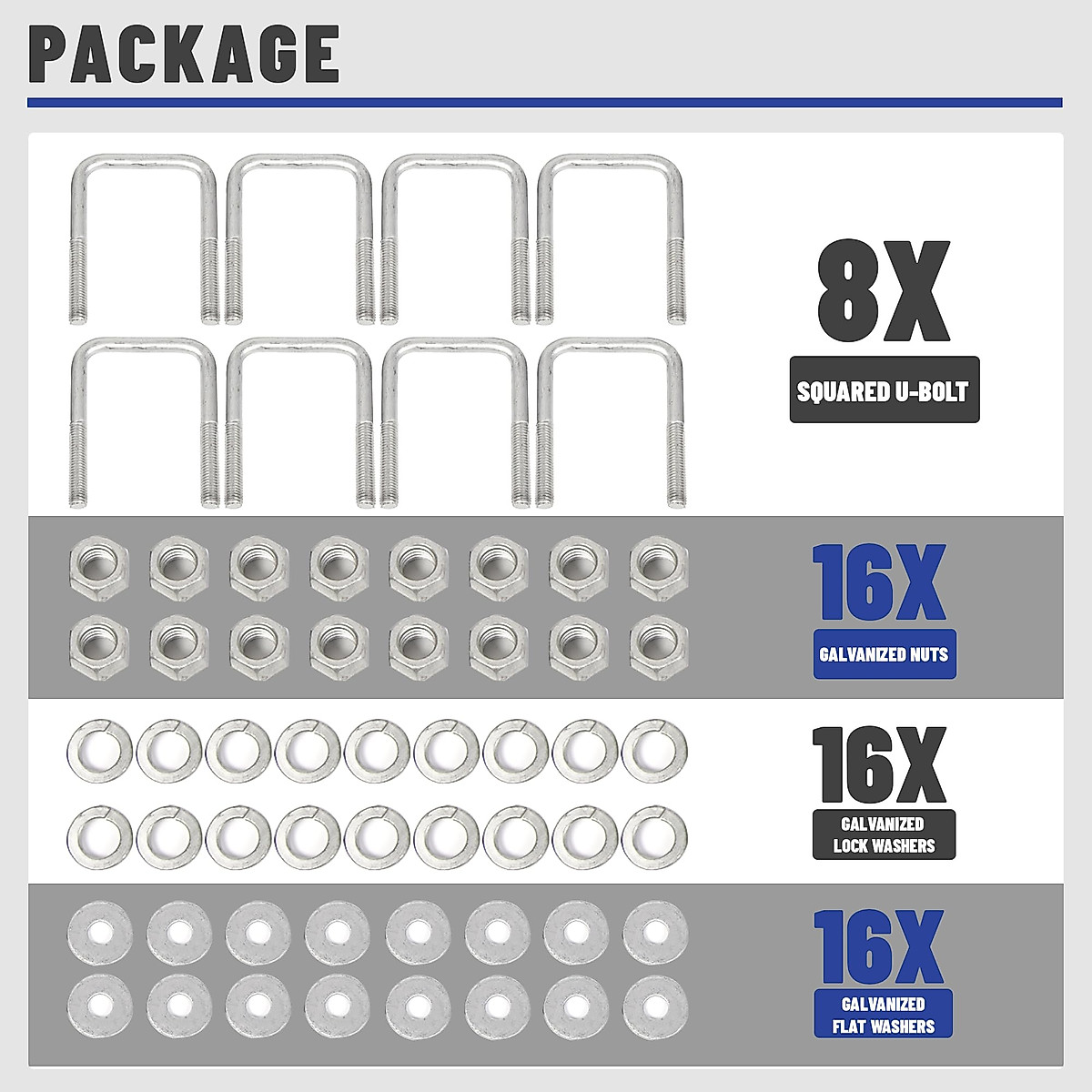1/2" Diameter 13" Thread Square U-Bolt for Boat Trailer 8 Pieces 1/2" D x 3 1/16" W x 4 5/16" L