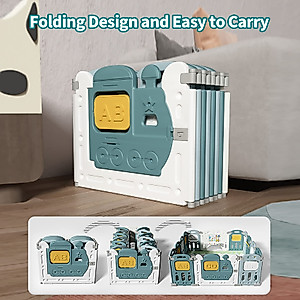 UNICOO – Baby Playpen, Foldable Kids Fence Activity Center, Safety Playard with Games Station Non-Slip Rubber Bases, Adjustable Shape, Portable Design (ZC-001-MGW Mint Green+White)