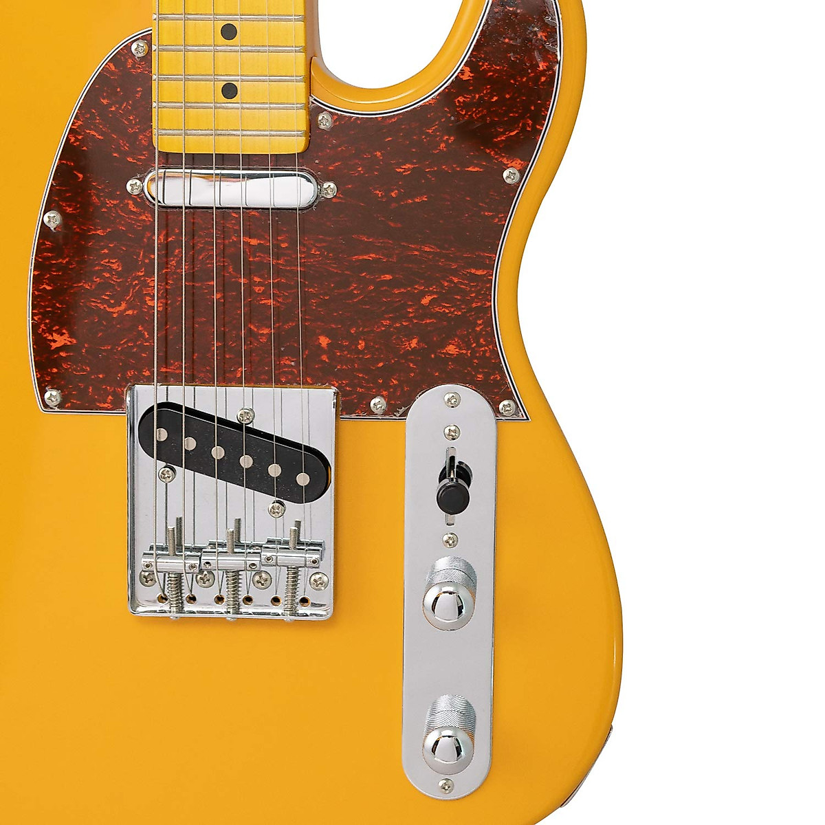 CNZ Audio TL Mini Electric Guitar - Butterscotch Blonde Finish, Tortoise Pickguard, 3/4 Short Scale, 7/8 size Guitar, 2 Single Coil Pickups, C Shaped Maple Neck, Classic Look & Feel