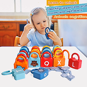 ABC Children's Learning Lock Educational Alphabet Set, Suitable for Early Childhood Education Toys for Toddlers, with 26 Locks and 26 Keys, Preschool Alphabet Learning Games for 3 Years Old and Above