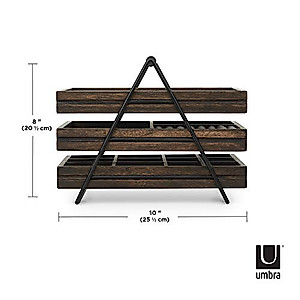 Umbra Terrace Tier Jewelry Three Sliding Linen Lined Wood Trays with Metal Frame and Handle, Easy Storage and Access, Walnut, 3 Each