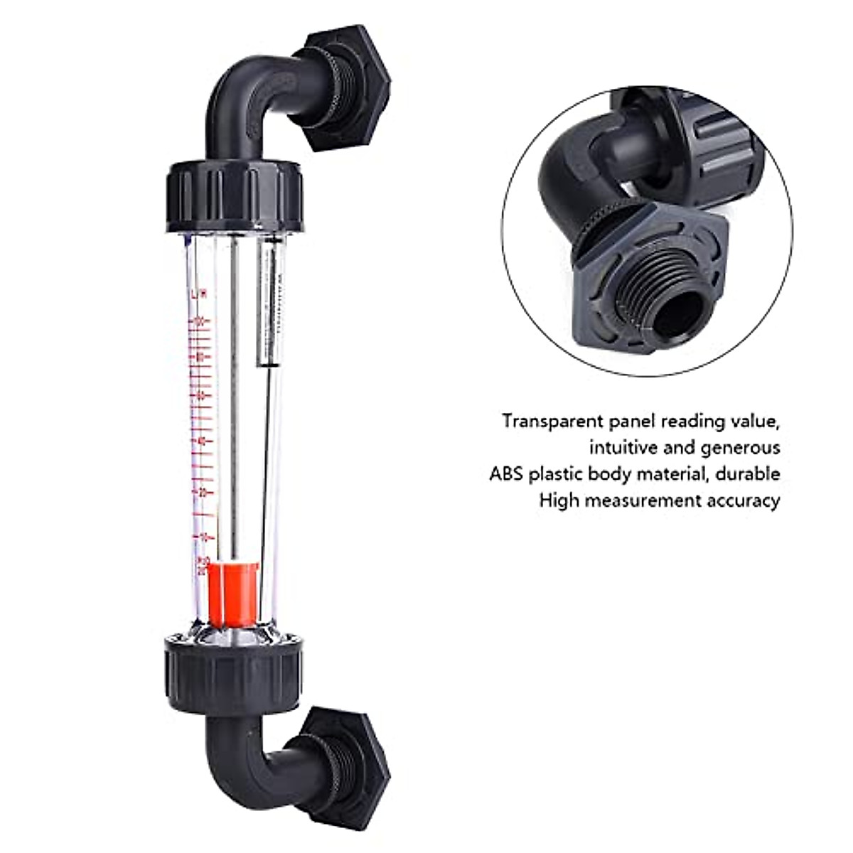 Liquid Flowmeter, Liquid Measuring Tool 10-100LPH 1/2in Male Thread Tube Type Transparent Panel ABS Plastic for Various Liquid Media