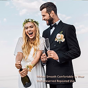 HIONXMGA Corsage Wristlet Band 4PCS Elastic Pearl Wrist Corsage Bracelets Bands, Wristlets Stretch Pearl Wedding Wristband for Wedding Party Prom Wrist DIY Handmade Corsage Supplies