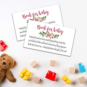 Pink Flowers Books for Baby Shower Request Cards (50 Pack), Baby Shower Invitation Inserts.