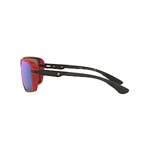 Ray-Ban RB8360M Scuderia Ferrari Collection Square Sunglasses, Matte Red/Light Green Mirrored Blue, 62 mm