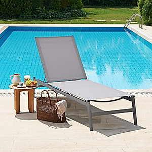 HAPPATIO Patio Chaise Lounge,Patio Lounge Chair with Breathable Textilene Fabric,All Weather Outdoor Chaise Lounge,Outdoor Lounge Chairs for Patio Backyard Porch Garden Poolside(Light Gray)