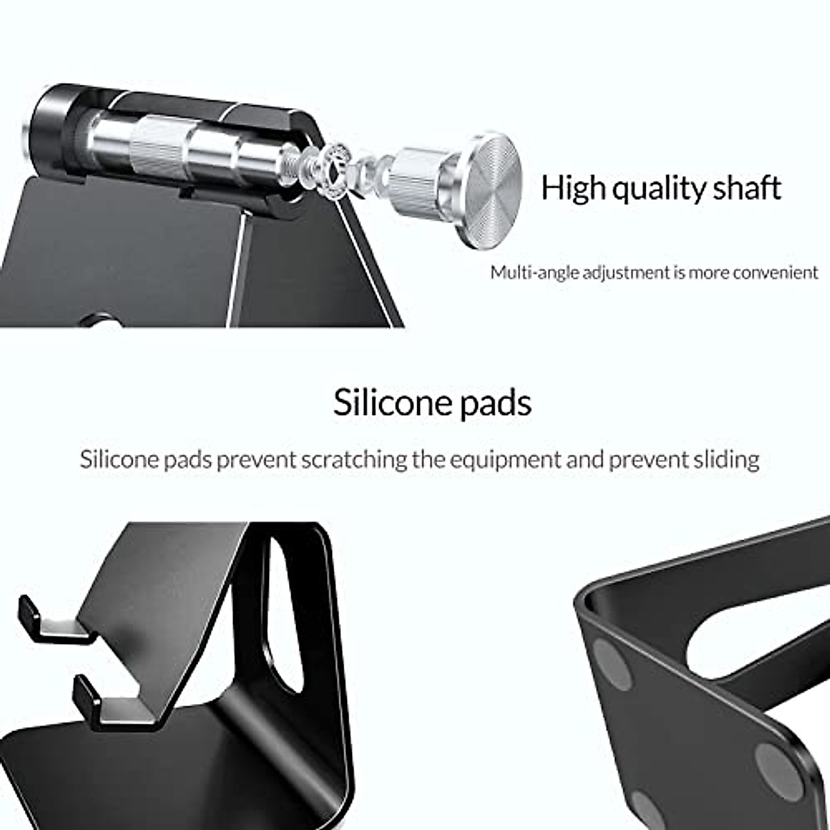 YODAJUN Adjustable Cell Phone Stand, Aluminum Desktop Phone Dock Holder Compatible with All Mobile Phone, iPhone, iPad, Tablet 4-10’’ Desk Accessories