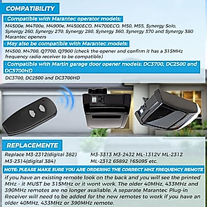 Werhoo 2-Button Digital 382 Garage Door Remote Transmitter, 315 MHZ, Fit for Marantec & Martin Garage Door Openers, Replace M3-2314, 65892, etc