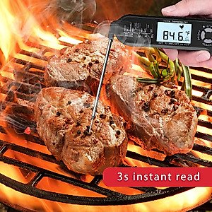 Roses&Poetry Meat Thermometer Digital Food Thermometer with 2 Probes, Alarm Setting,Backlight Large Screen,Waterproof Instant Read Cooking Thermometer for Meat,Grill,Liquids,BBQ Oven (Black)