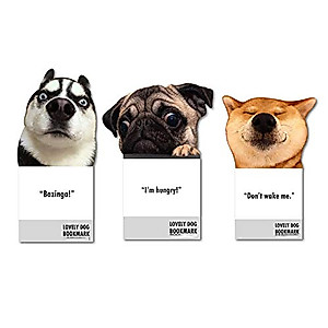 3 PCS Cute Dog Cat Bookmarks Husky Shiba Inu Puppy Animal Book Markers Funny Page Markers for Kids Adults Book Lovers School Library Office Home Use Book Reading Gift (Dog)