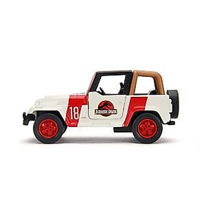 Jada Toys Jurassic World 1:32 Jeep Wrangler Die-cast Car, Toys for Kids and Adults,White/Red