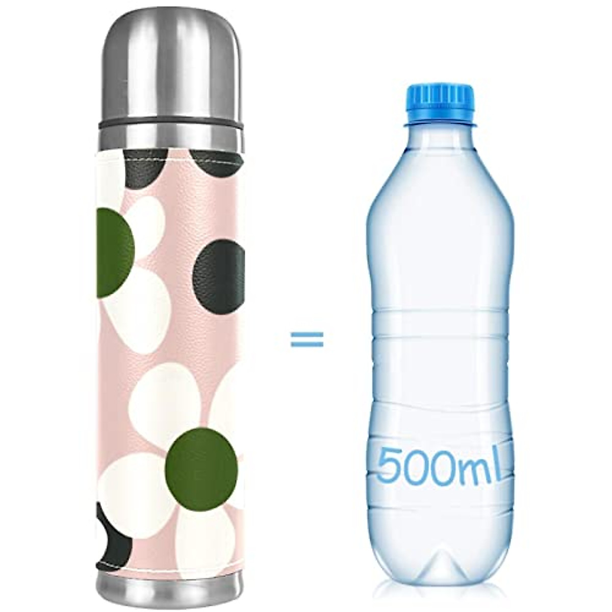 Stainless Steel Leather Vacuum Insulated Mug Flowers Thermos Water Bottle for Hot and Cold Drinks Kids Adults 16 Oz