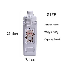 PEXIZUAN Kawaii Bear Water Bottle With Straw Sport Plastic Portable Square Drinking Bottle For Girl Cute Juice Tea Water Cups 700ml(Pink,700ml)