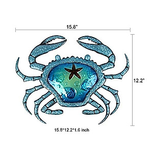 LIFFY Metal Crab Wall Art Decor Ocean Wall Hanging Coastal Wall Sculptures Beach Theme Wall Decoration for Indoor Outdoor Bathroom Bedroom Living Room Garden Pool Patio