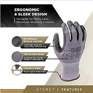 ATERET Palmer Safety 12 Pairs Large Safety Work Gloves I Microfoam Nitrile Coated Gloves I Working Gloves for Construction Warehouse Home Improvement