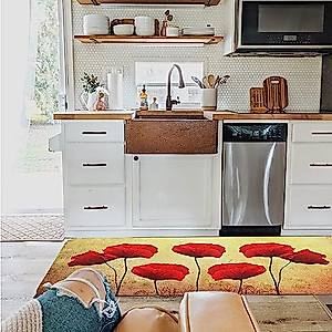 Libaoge Kitchen Mat Rug 1 PCS Red Flowers Under Sunset Runner Rug Anti-Fatigue Comfort Memory Foam Standing Mat Non-Slip Floor Door Mat for Bathroom Bedroom 20x47in
