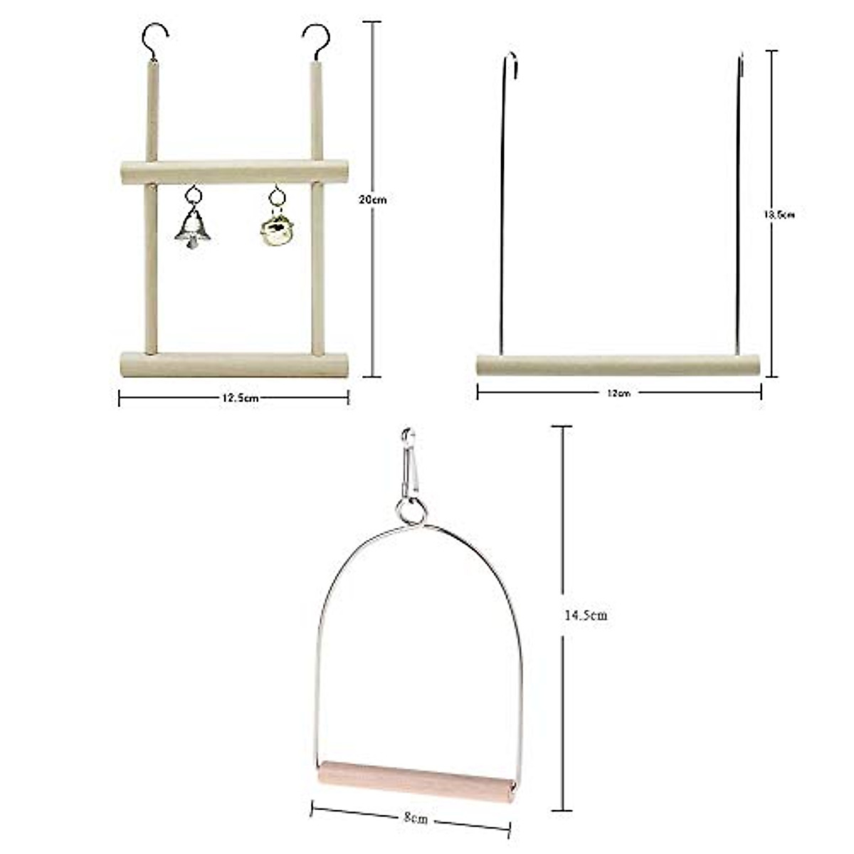 YITAQI Parrots Swing Toy,Natural Wooden for Parakeets Cockatiels Conures Macaws Finches Bird Cage Hammock Birds Perch Bird Stand(A)