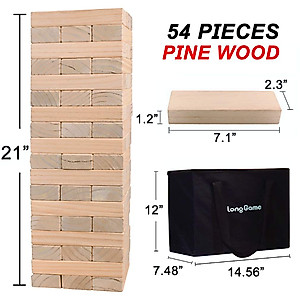 Outdoor Giant Tumbling Tower Games for Kids and Adults Jumbo Wood Stacking Lawn Yard Game with Carry Bag and Board 7 x 2.4 x 1.2 inches