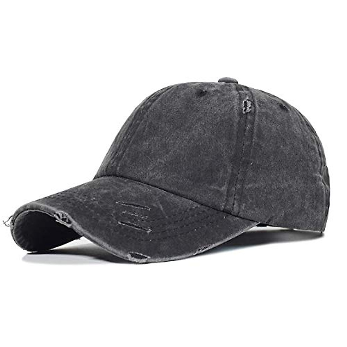 Washed Ponytail Hats Pony Tail Caps Distressed-Baseball for Women(Jean Black)