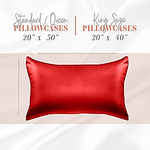 Elegant Comfort Silky and Luxurious 2-Piece Satin Pillowcase Set for Healthier Skin and Hair, Hidden Zipper Closure and Beautifully Packaged, Satin Pillowcase Set, Standard/Queen, Red