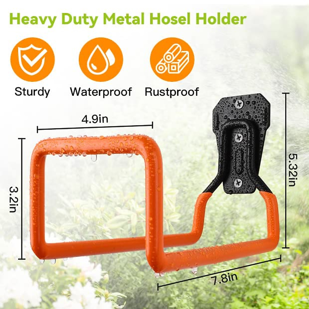 UPCERA Hose Holder Stand Wall Mount, 2Pcs Heavy Duty Garden Hose Hanger Reel, Metal Water Pipe Tube Hooks Rack for Outside Yard, Garage, Storage Organizer - Orange