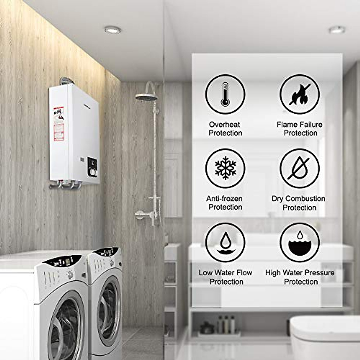 Camplux Tankless Water Heater, 2.64 GPM On Demand Instant Hot Water Heater, Propane Tankless Water Heater Indoor, White
