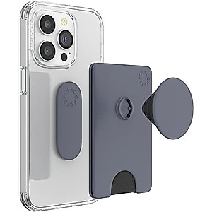 PopSockets Phone Wallet with Expanding Phone Grip, Phone Card Holder, Solid PopWallet - Shadow Blue