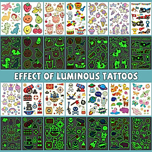 EMOME 600+ Mix Styles Glow Kids Tattoos for Party Supplies,Luminous Temporary Tattoos Stickers for Girls Boys,Fake Tattoos Kids Birthday Party Favors (56 Sheets)