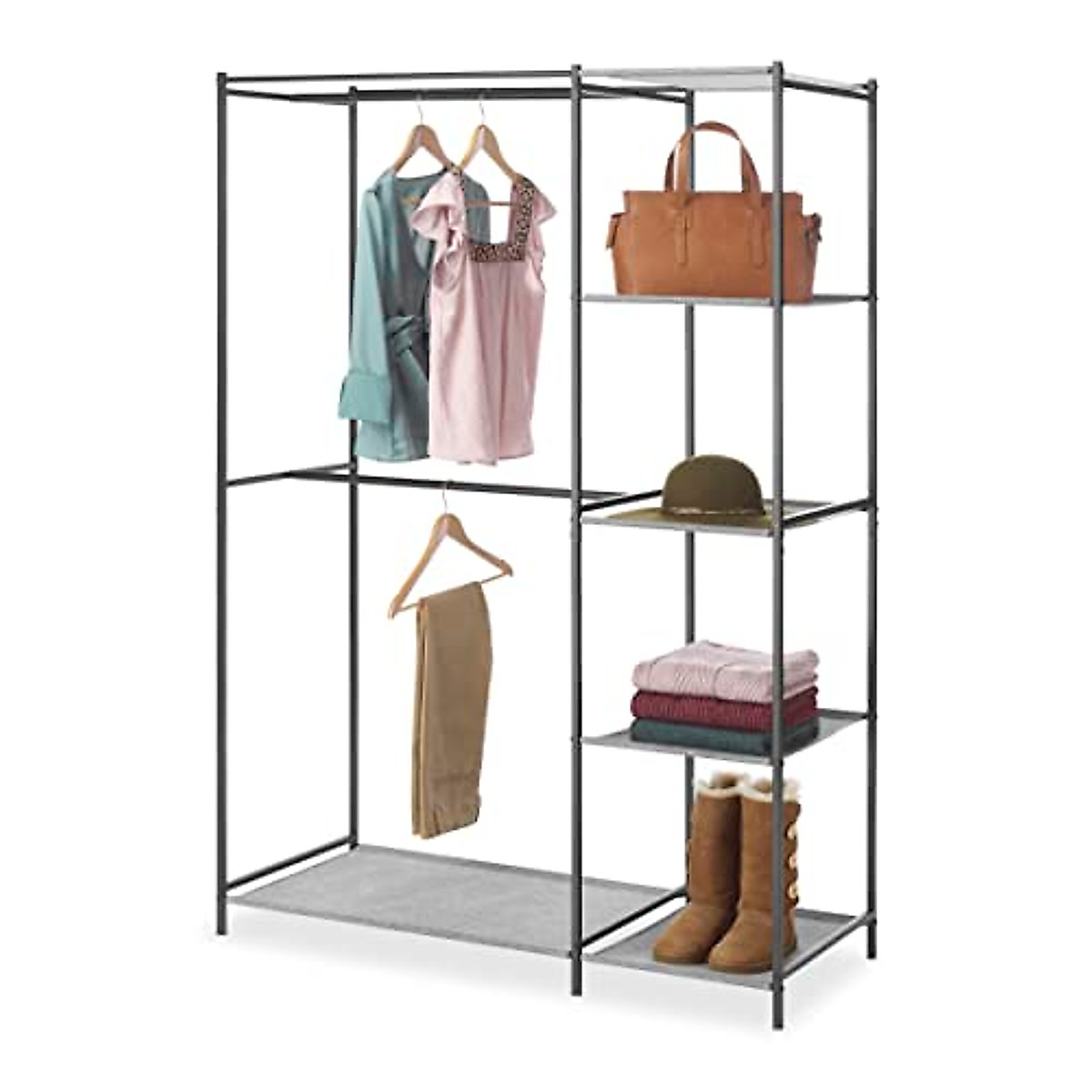 Whitmor Double Rod Closet with Shelves, Gray and Black