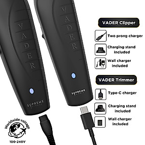 Supreme Trimmer 2-in-1 Vader Clipper & Trimmer Kit | Cordless Beard Trimmer & Mens Clippers Set for Barbers or Home | with DLC Coated Blades | Black