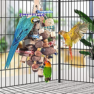 Bissap Large Parrot Chew Toys, 20.8in Bird Parrot Hanging Bite Wooden Blocks Cage Fun Toy for Macaw African Greys Cockatoo Eclectus Budgies Parakeet Cockatiel ect Large Medium Birds