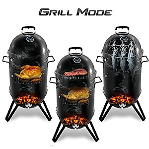 CUE WAY K-1 Vertical Charcoal Smoker Combo with Fish Hooks, 14-inch, Black