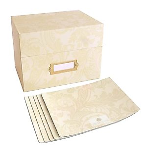 Anna Griffin Die Storage Box - Ivory Damask - 9" x 6.5" x 7" Elegant Box Set & Magnetic Storage of Craft Dies - Die Organizer Set of 10 Sleeves with Pockets, Tab Dividers, 36 Labels & 10 Magnets