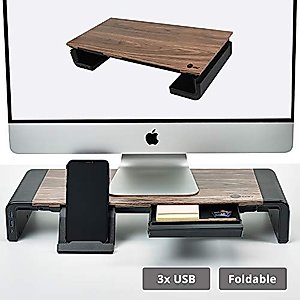 SIIG Computer Monitor and Laptop Stand Riser with USB Ports Width Adjustable on Both Sides - Support up to 55lbs (CE-MT2Q12-S1)