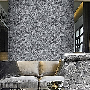 11 Yards Stone Wallpaper Peel and Stick Removable Castle Tower Rustic Contact Paper Self Adhesive Backsplash Wall Panels Decorative for Cabinets Kitchen Dark Grey Fortress
